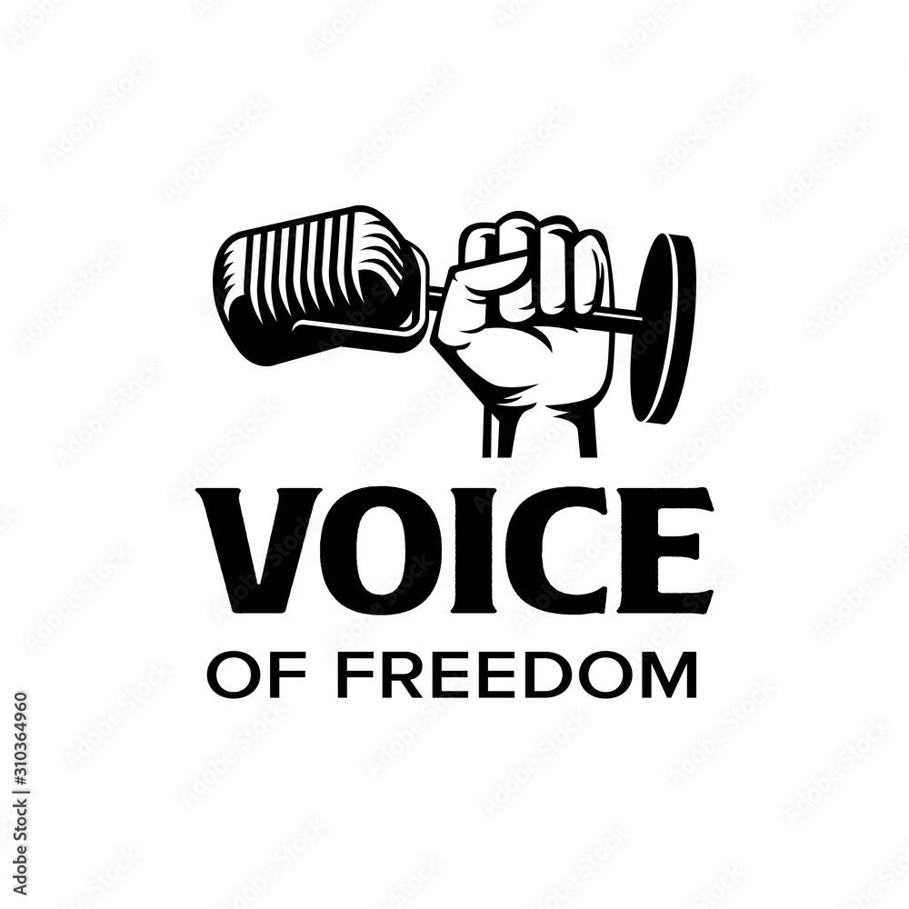 Voice of freedom logo. Fist hold mic iconic. Branding for band, social ...