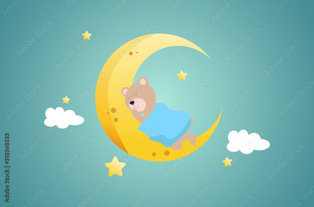 Sweet dream and Good night concept Background. Teddy bear is sleeping ...