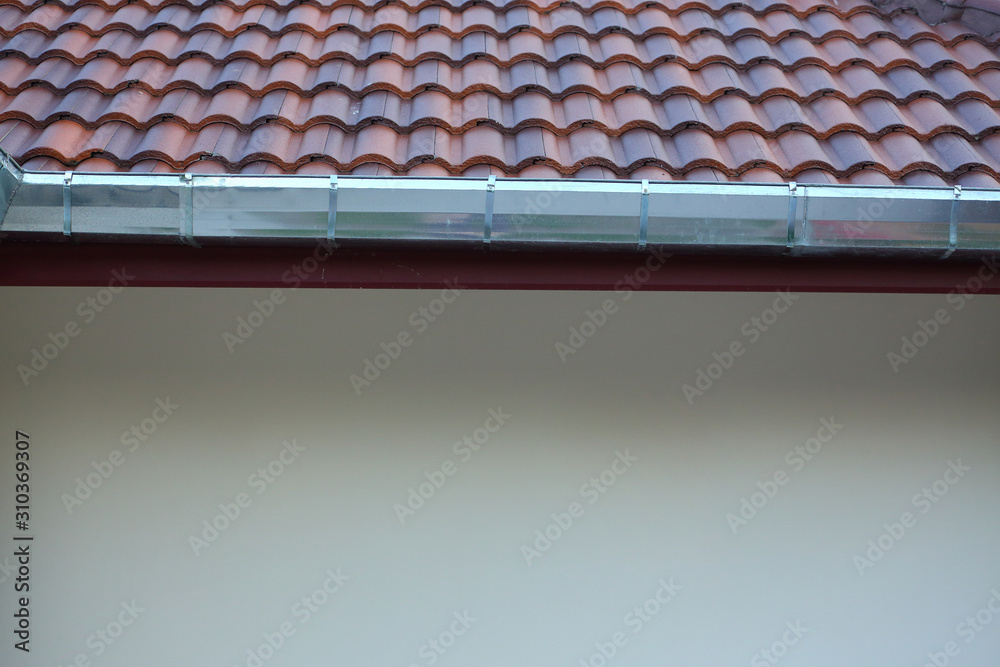 stainless steel of roof gutter on residential house Stock Photo | Adobe ...