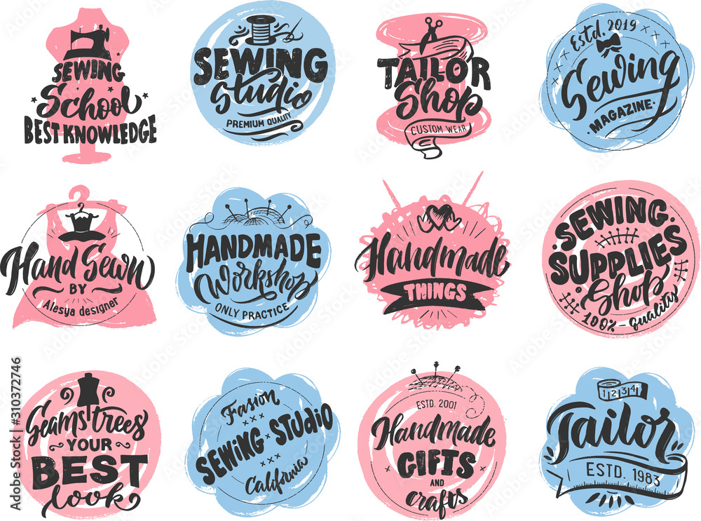 Tailor, sewing, handmade logo, phrases, stamp. Vector illustration ...