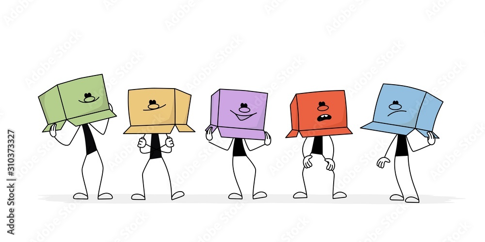 Doodle stick figure: people with boxes on their heads. Stock Vector ...