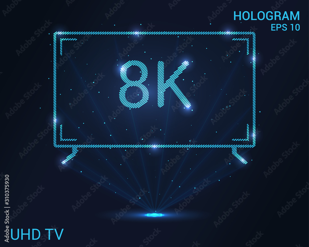 Hologram TV. Holographic projection TV 8K. Flickering energy flux of ...