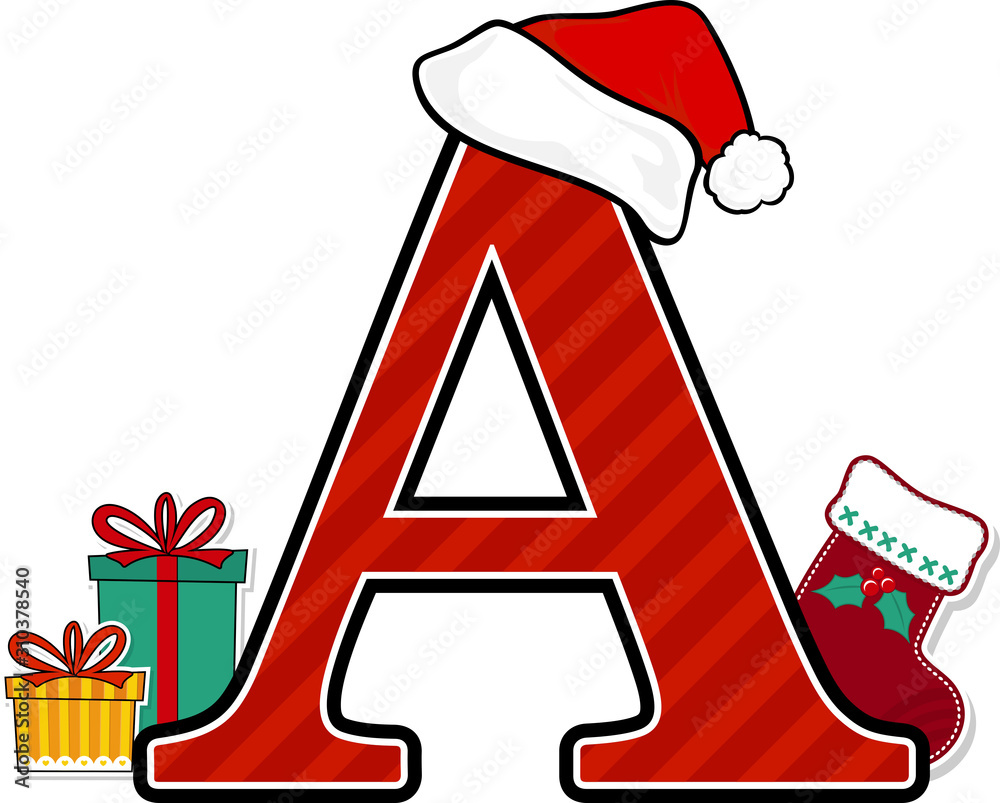 capital letter a with red santa's hat and christmas design elements ...