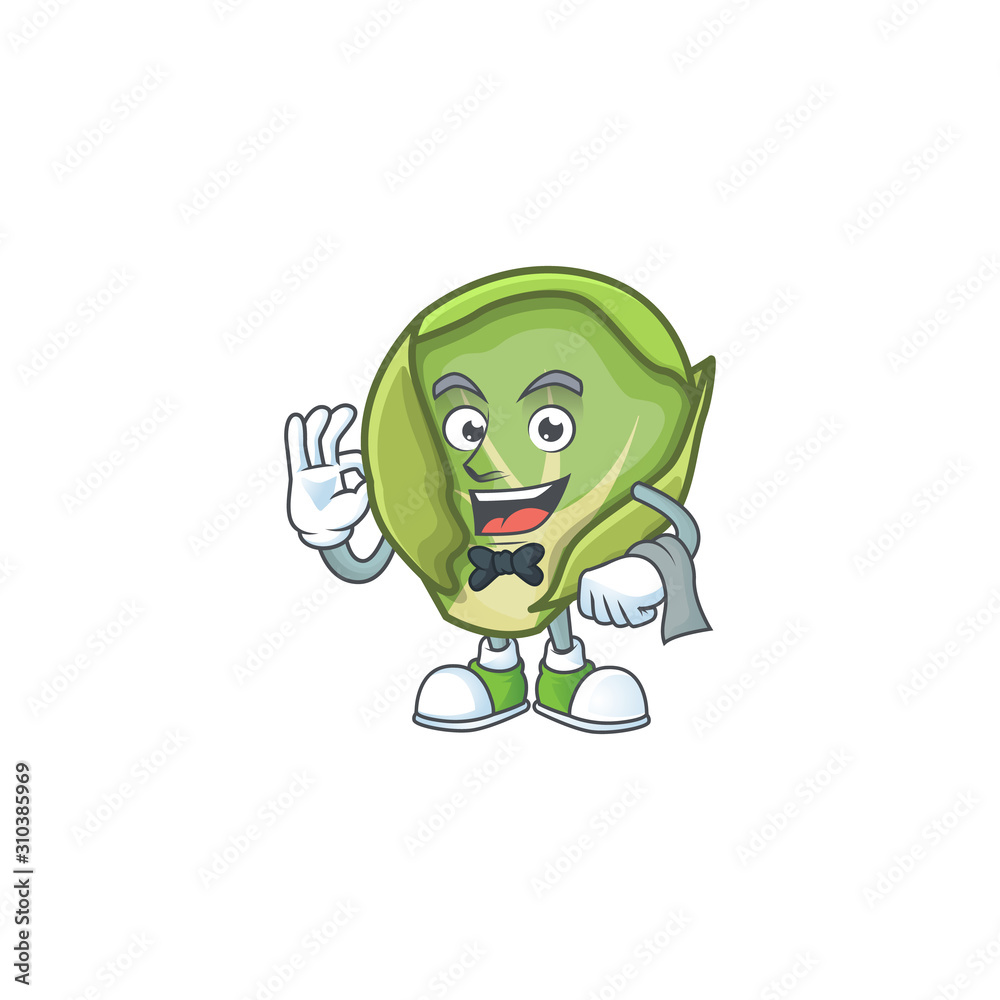 Brussels sprouts cartoon character as a Waiter look Stock Vector ...