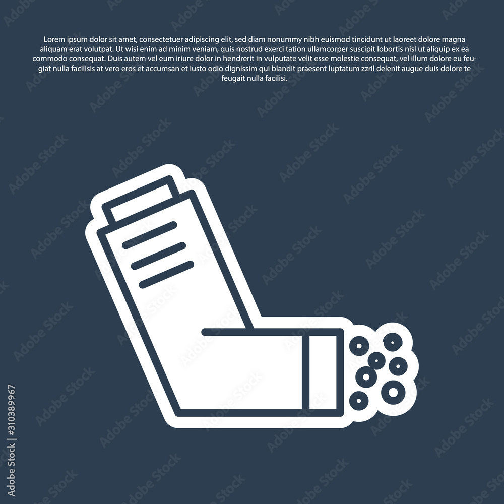 Blue line Inhaler icon isolated on blue background. Breather for cough ...