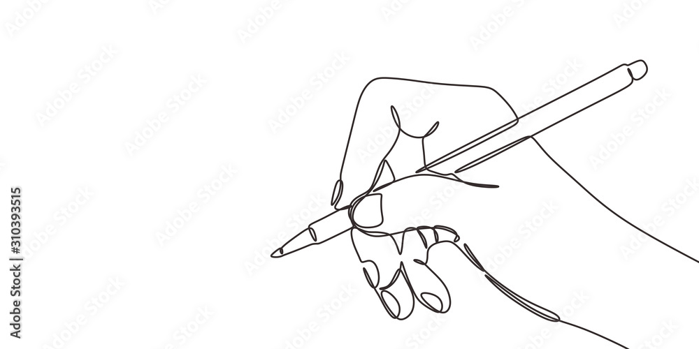 Continuous one line drawing of hand writing with pen or pencil. Concept ...