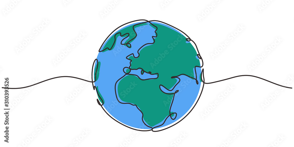 One line style world. Simple modern minimalism continuous earth vector ...
