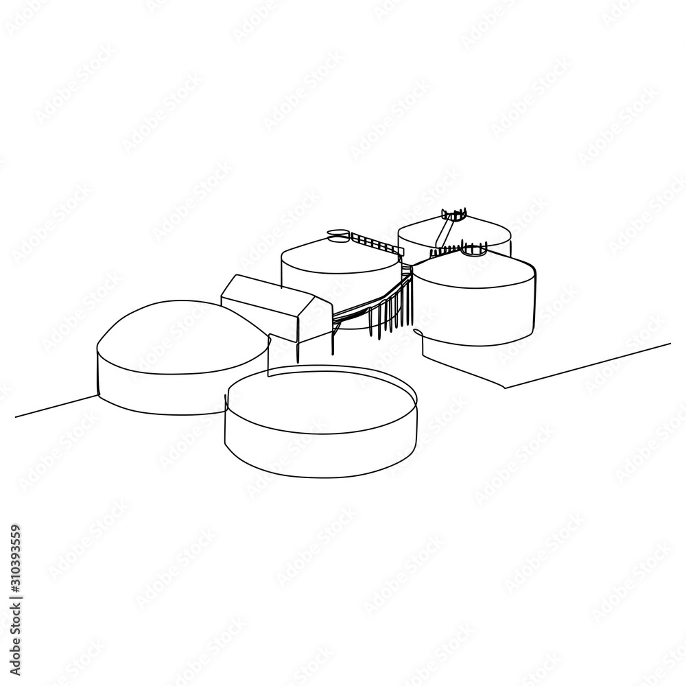 Continuous one line drawing of biogas plant. Bioenergy theme design ...