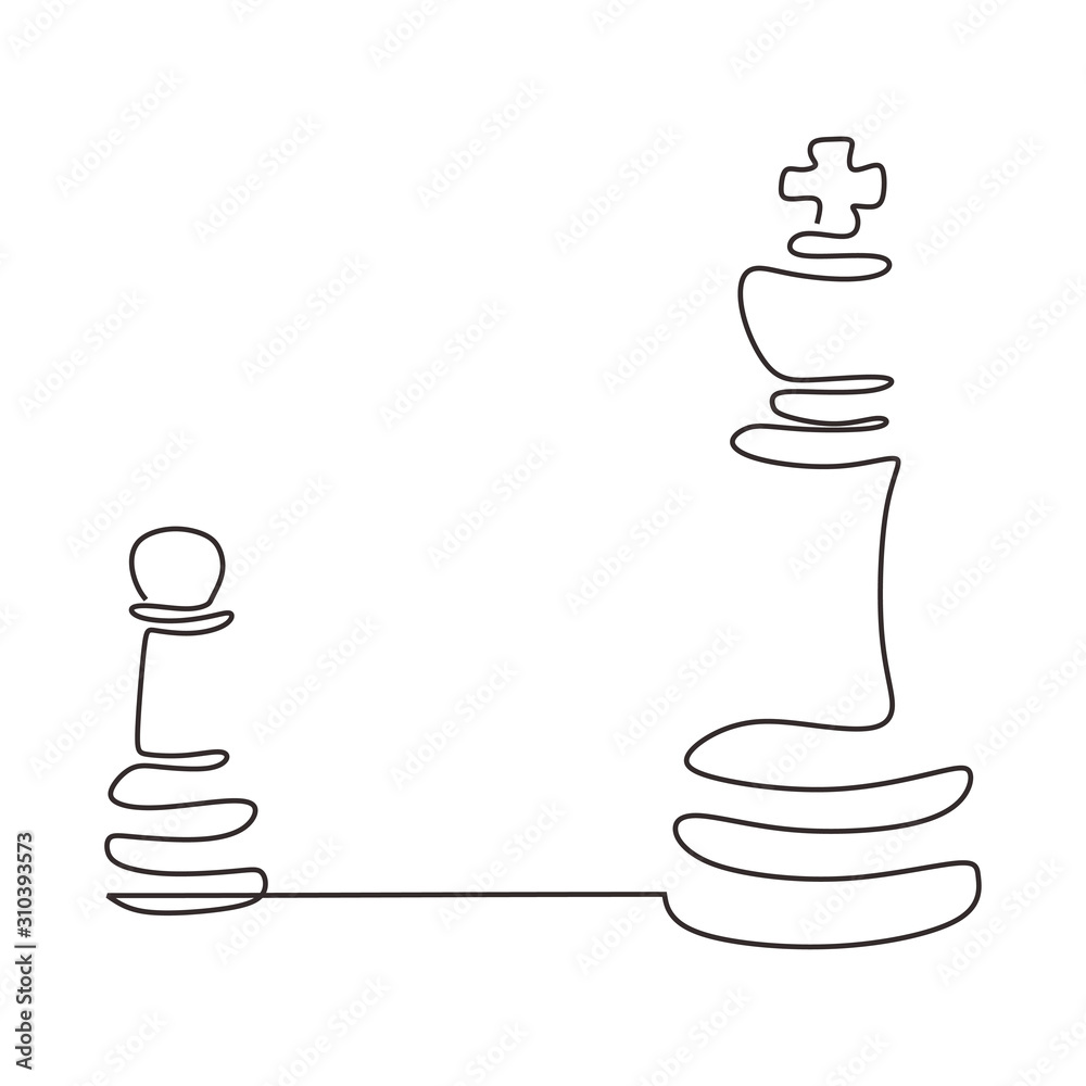 Continuous one line drawing of chess pawn and king. Game sport business ...
