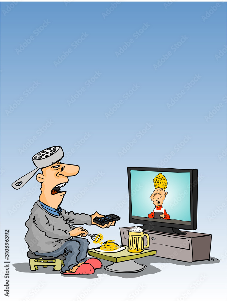 cartoon guy watching tv . Stock Illustration | Adobe Stock