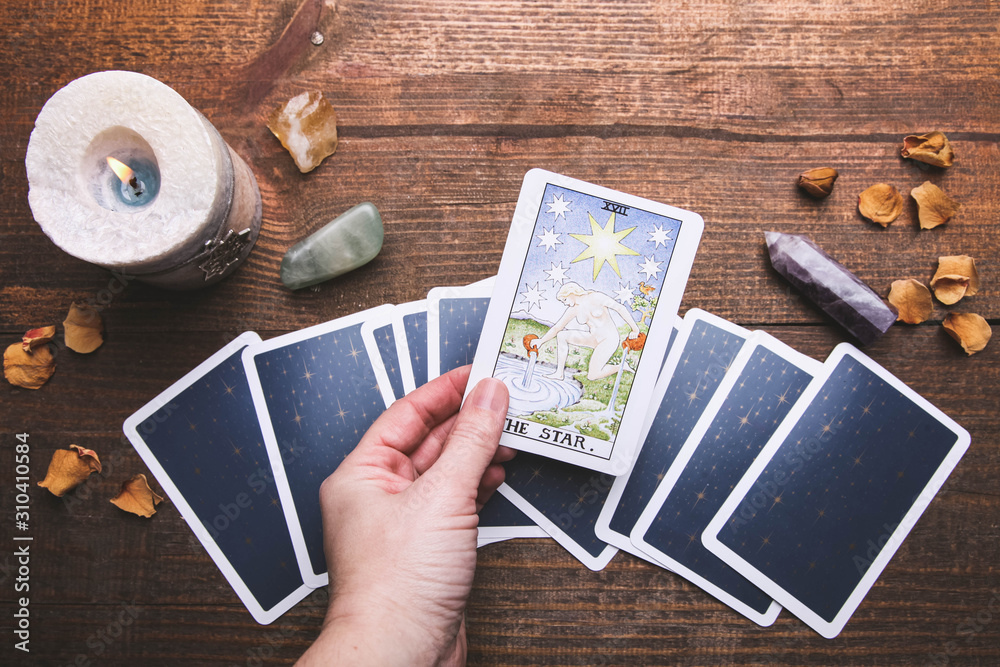 Fortune-telling tarot cards and mineral stones Stock Photo | Adobe Stock