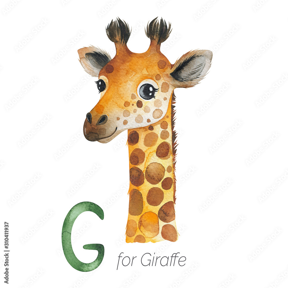 Watercolor Animals Alphabet.Learn letters with funny animals. Cute ...