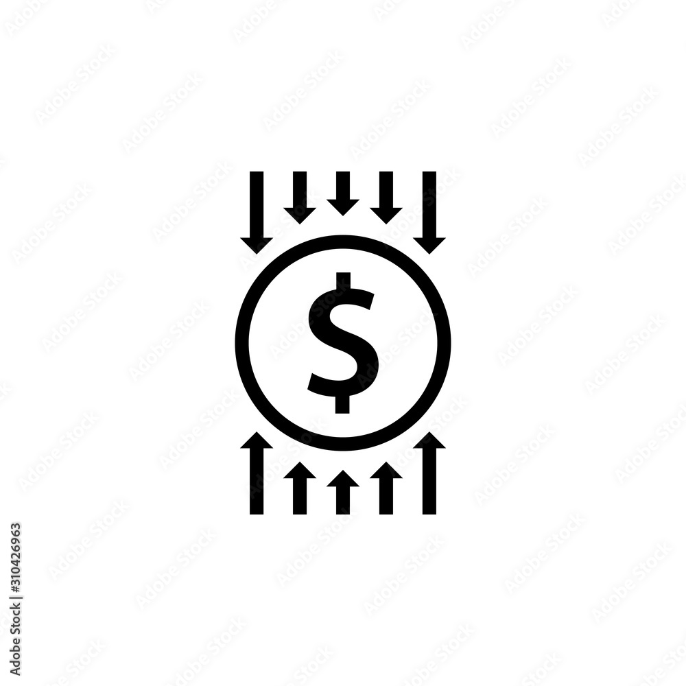Cost reduction outline icon. Clipart image isolated on white background ...