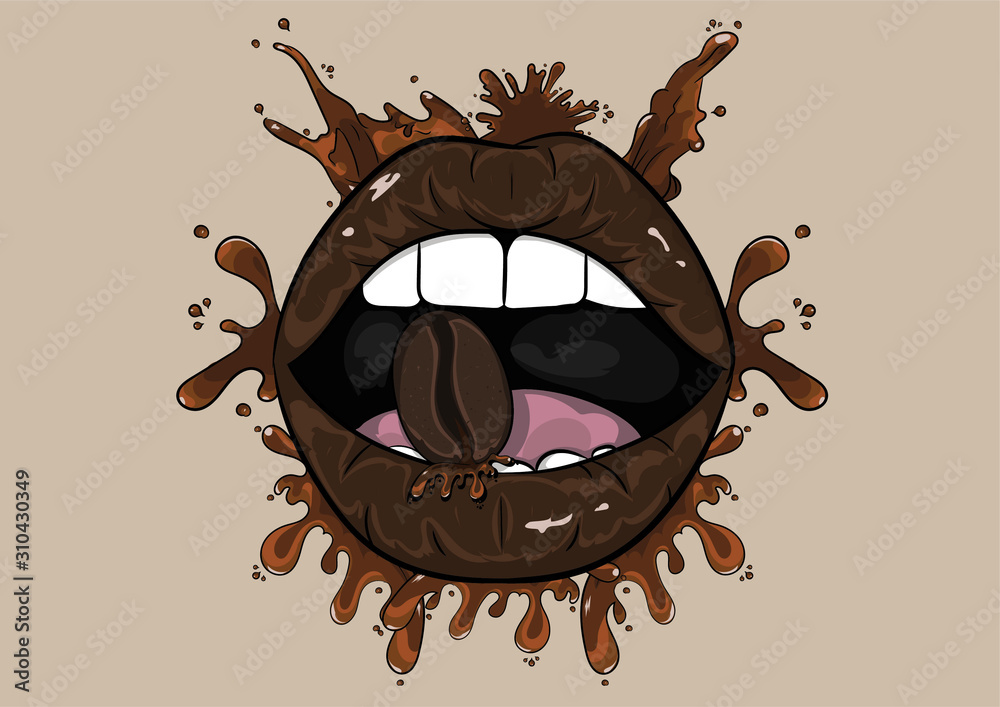 cartoon lips,coffee bean,coffee lips, splash,coffee splash Stock ...