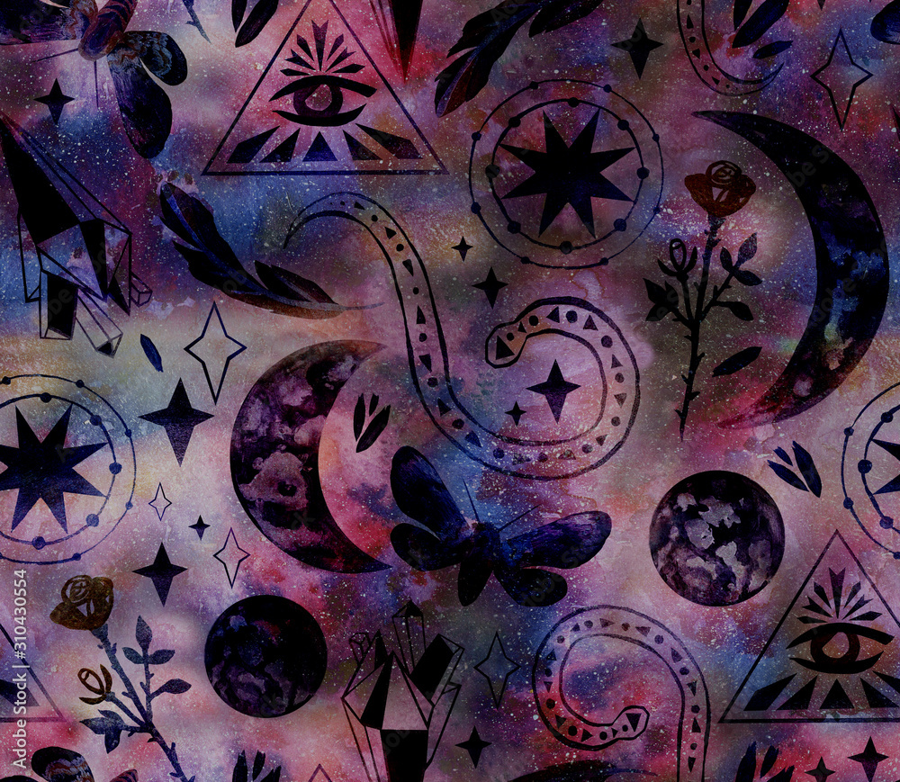 Magical and mystical characters. Stock illustration with moon phases ...