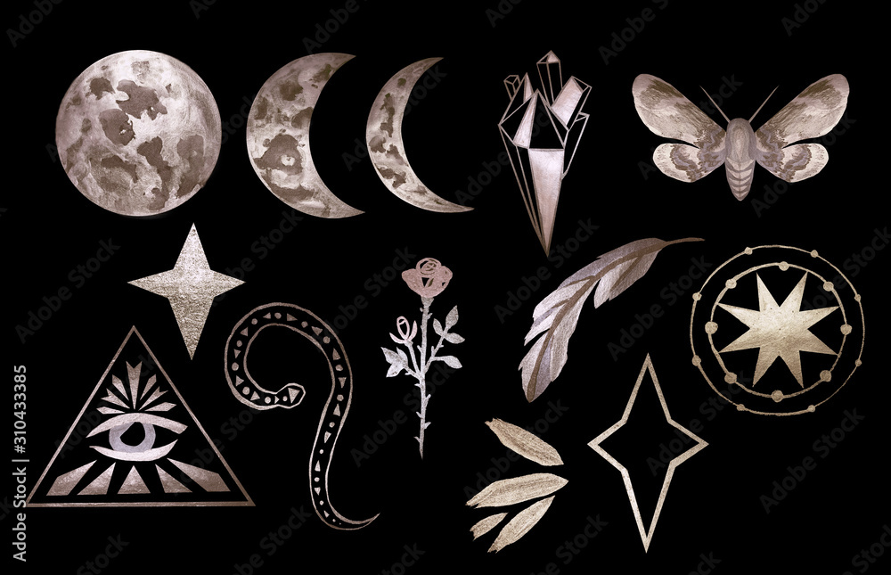 Magical and mystical characters. Stock illustration with moon phases ...