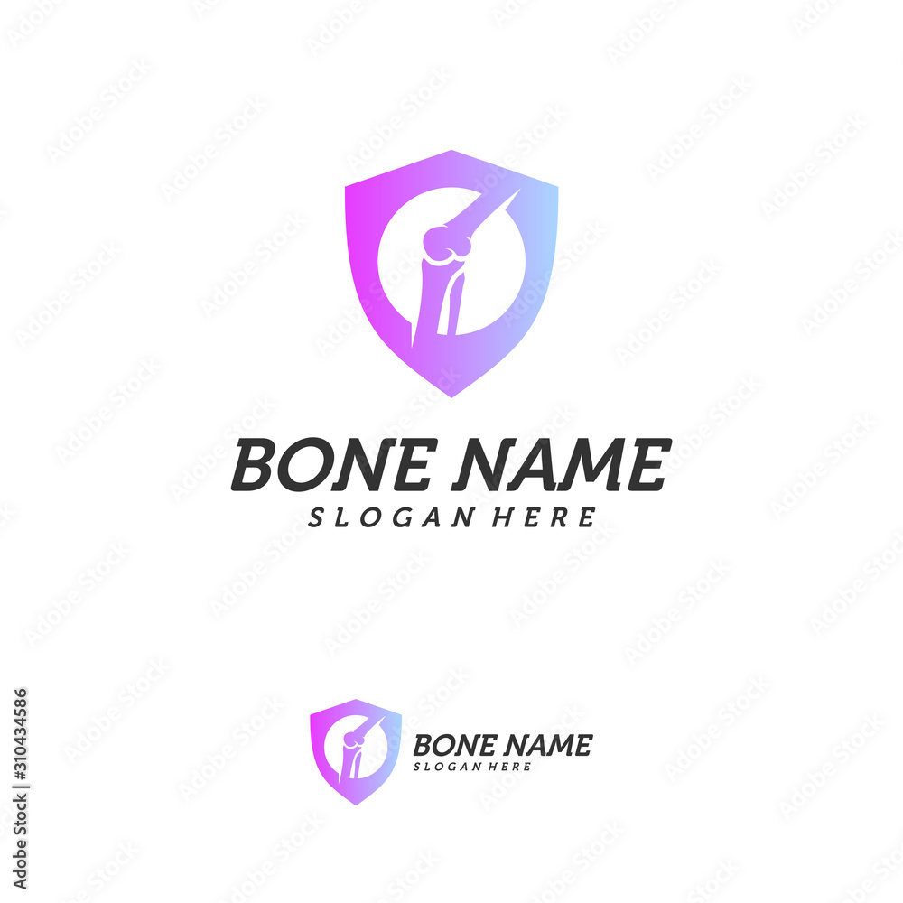 Bone shield logo. Healthy bone Icon. Knee bones and joints care ...