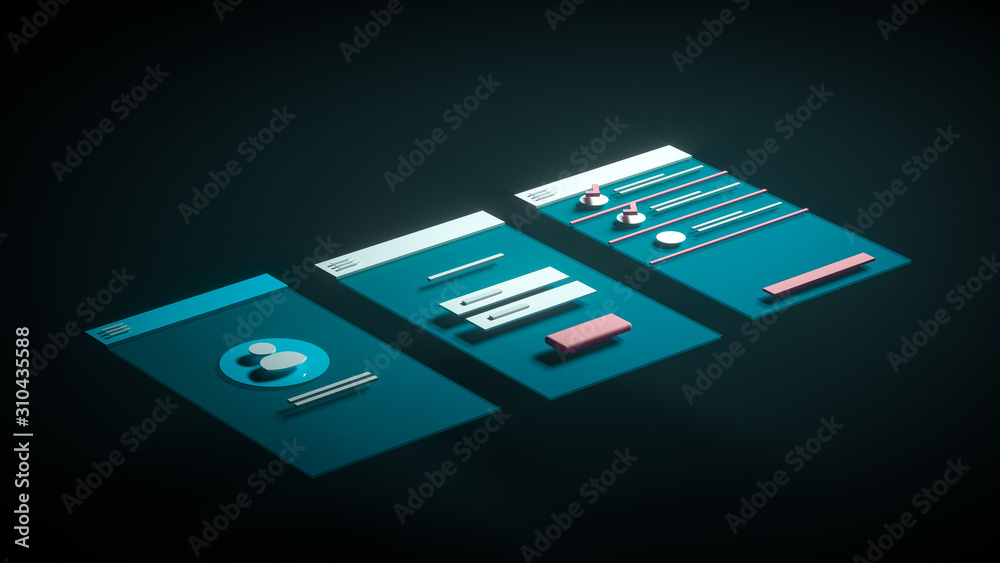 UX UI Flowchart. 3D Ilustration Mobile User Design Concept. Application ...