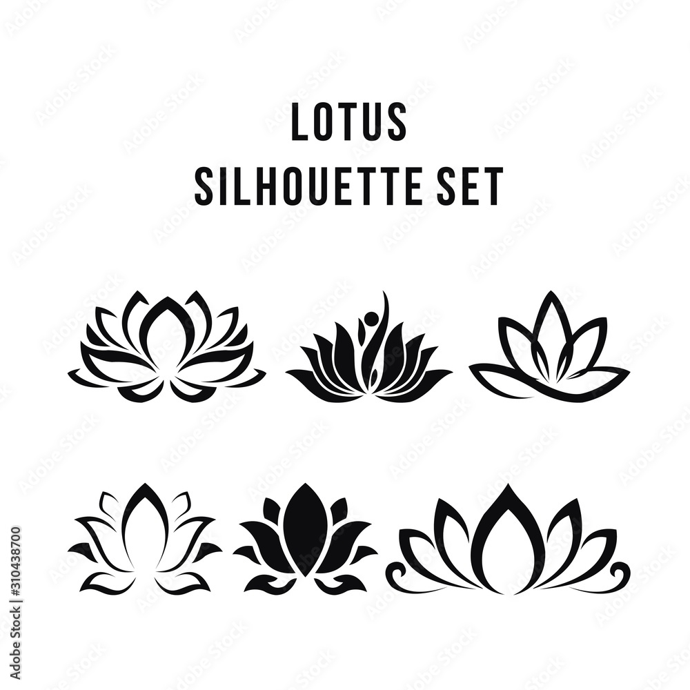 Lotus flower vector logo Set icon Spiritual simple isolated silhouette ...
