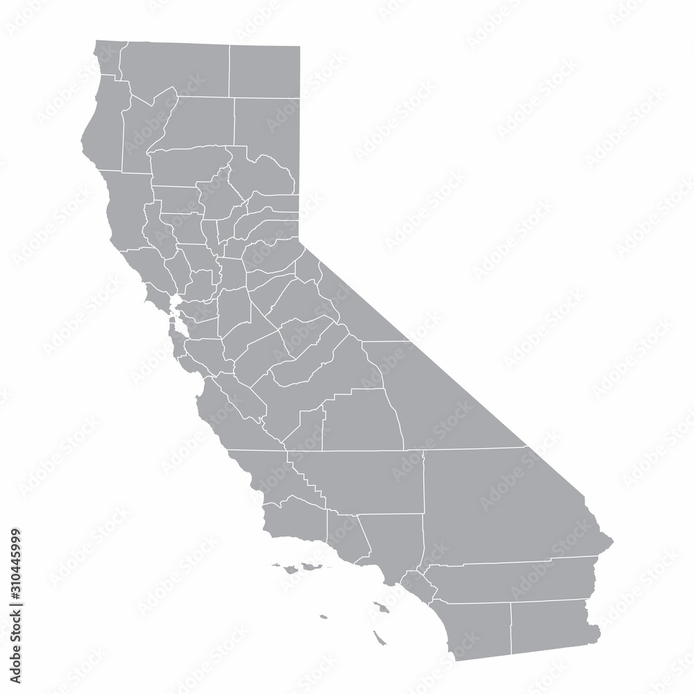 A gray map of California counties isolated on white background Stock ...