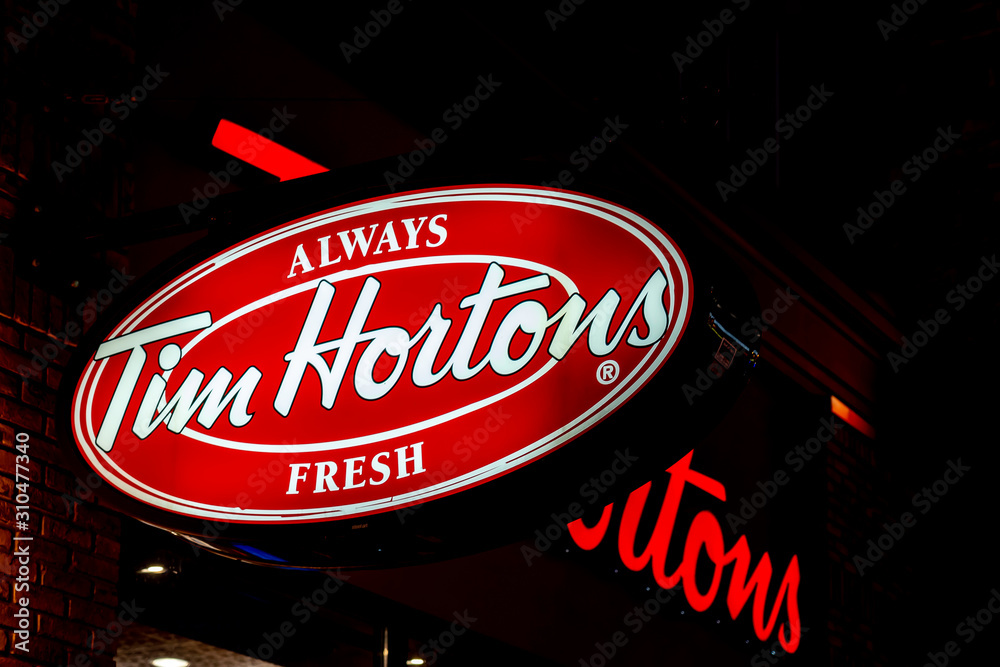 Niagara Falls, Canada - September 22, 2019: Sign of Tim Hortons in the ...