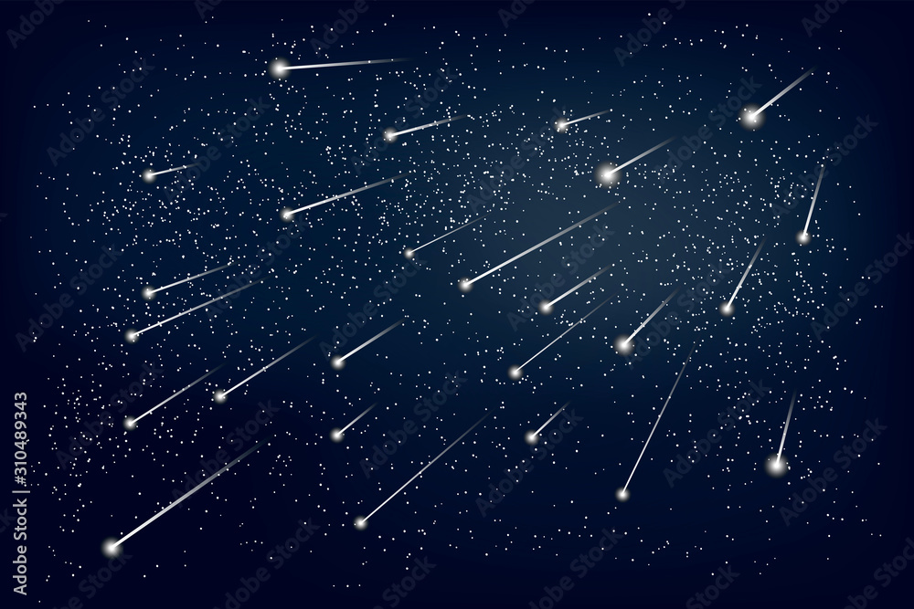 Star rain in the night sky. Vector illustration of a falling starfish ...