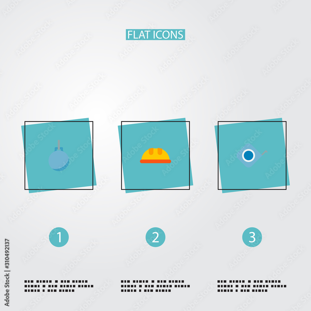 Set of construction icons flat style symbols with safety helmet, tape ...