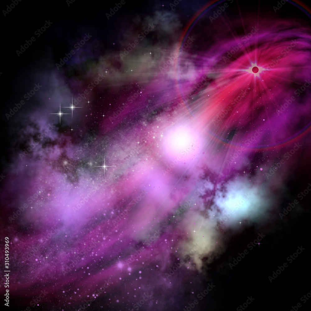 Red Star Nebula - Complex red and pink molecular clouds and stars trail ...