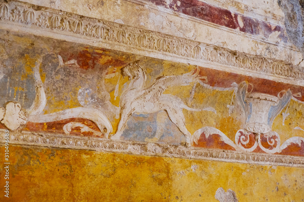 Ancient city Pompeii house interior. Antique building with old ...