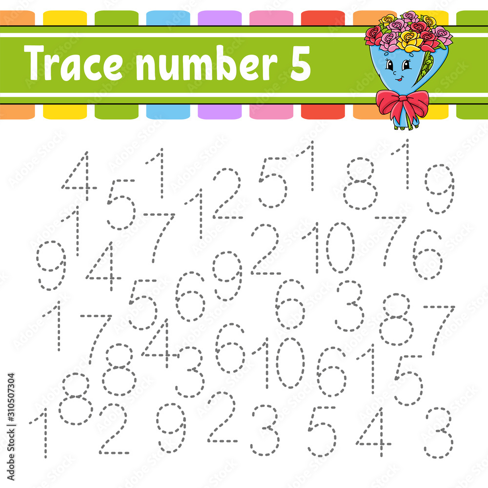 Trace number. Handwriting practice. Learning numbers for kids ...