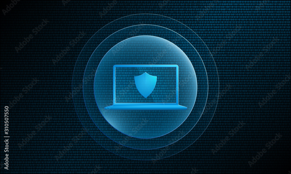 Laptop shield in digital sphere with pulse effect technology Stock ...