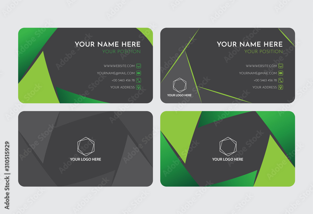 Set of editable front and back business card design. Card template ...