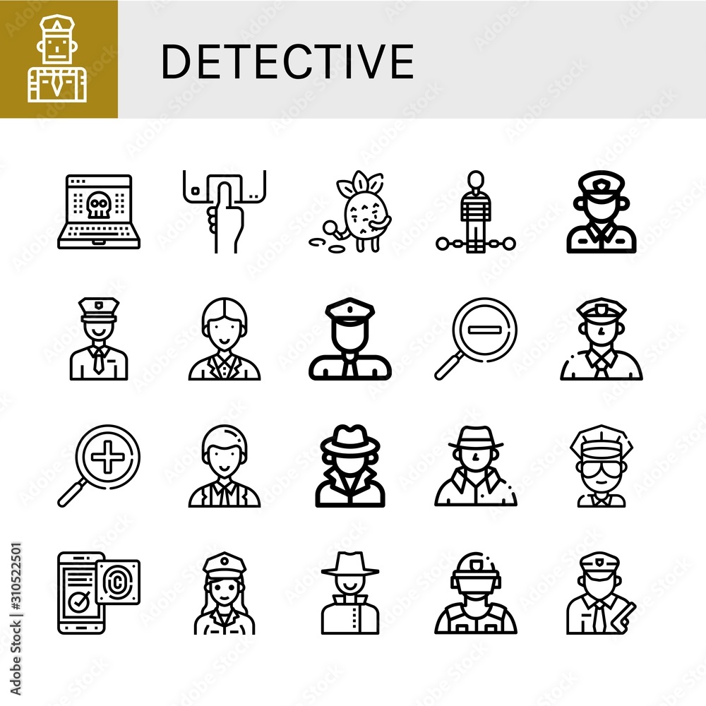 detective icon set Stock Vector | Adobe Stock