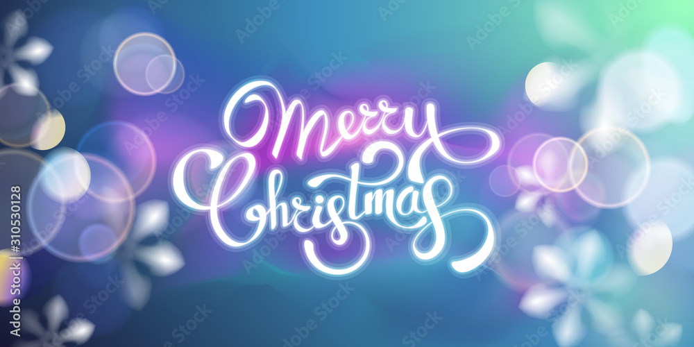 Merry Christmas blue background with winter snowflakes vector template ...