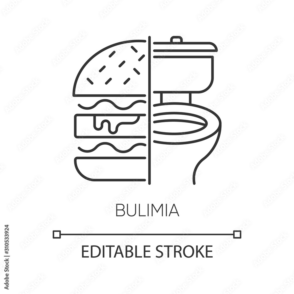 Bulimia linear icon. Eating disorder. Unhealthy hunger. Binge eating ...