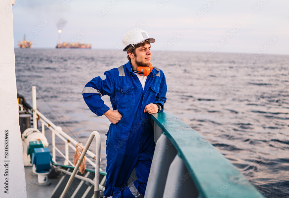 Marine Deck Officer or Chief mate seaman on deck of offshore vessel or ...