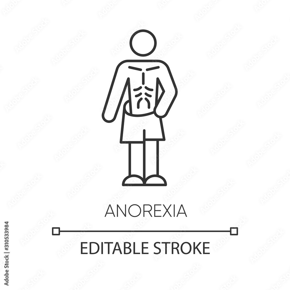 Anorexia linear icon. Eating disorder. Underweight body mass. Unhealthy ...