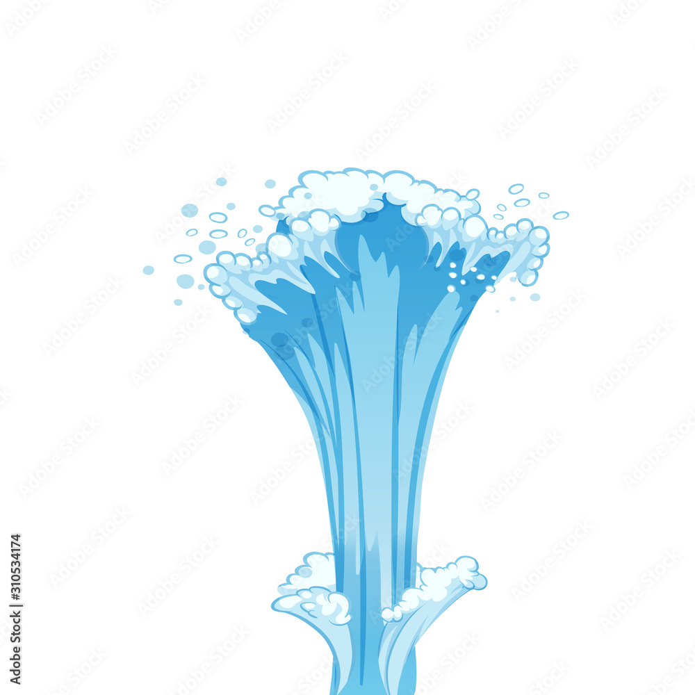 Fountain of vertical water pressures with plashes in side view isolated ...