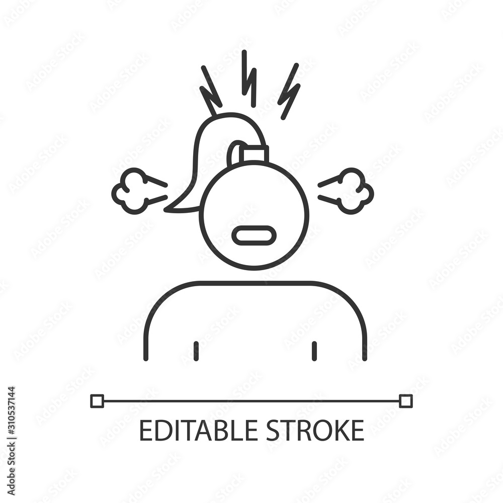 Irritability linear icon. Annoyed girl. Angry woman. Predmenstrual ...
