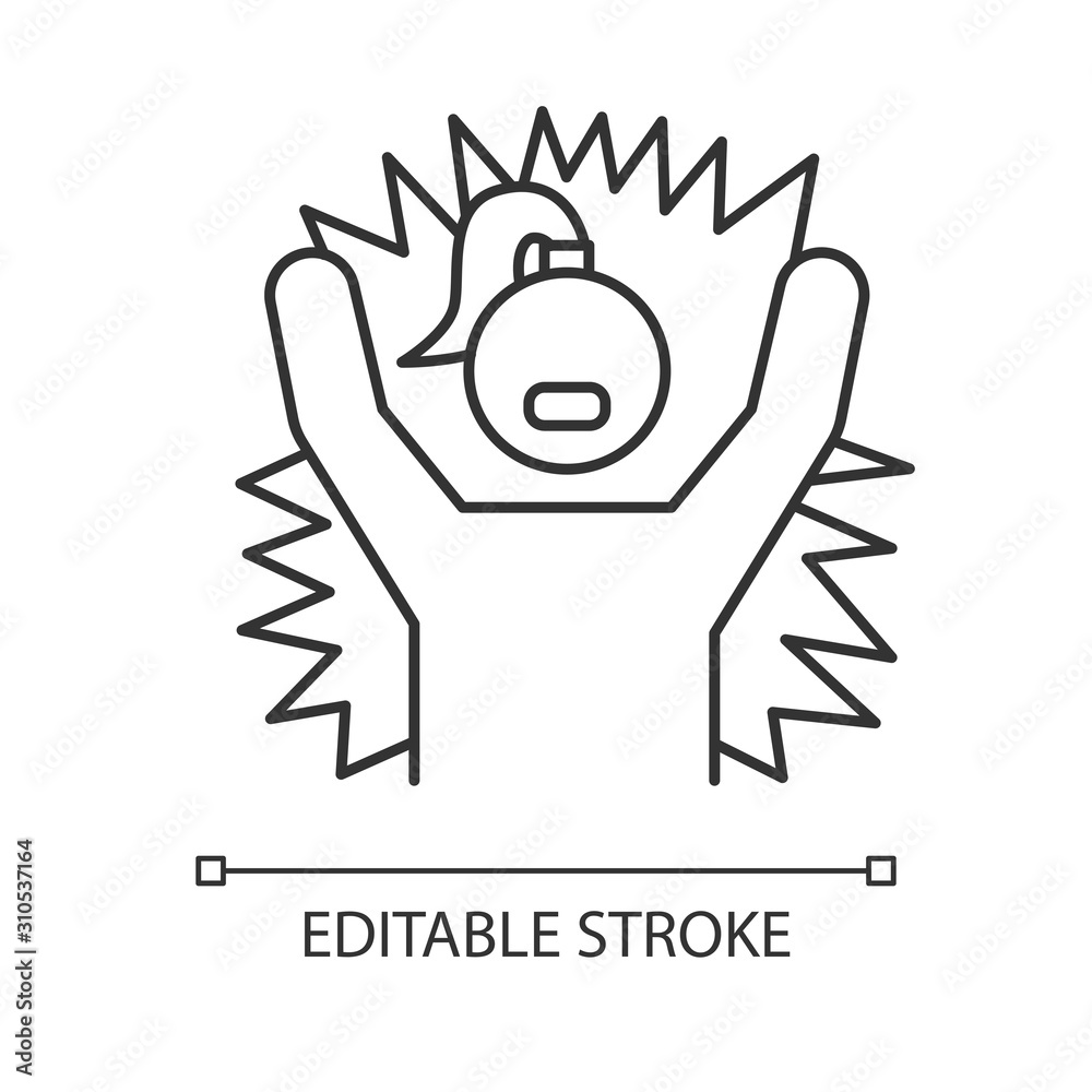 Emotional outburst linear icon. Outrage and tantrum. Aggressive person ...