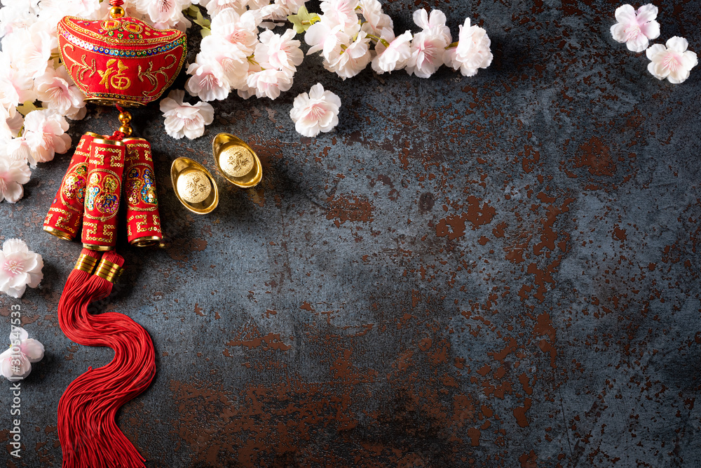 Chinese new year festival decorations pow or red packet, orange and ...