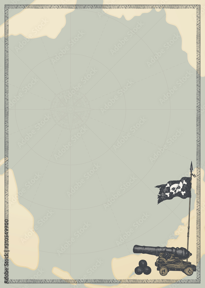 Vector background with place for text, cannon and old map. Vintage ...