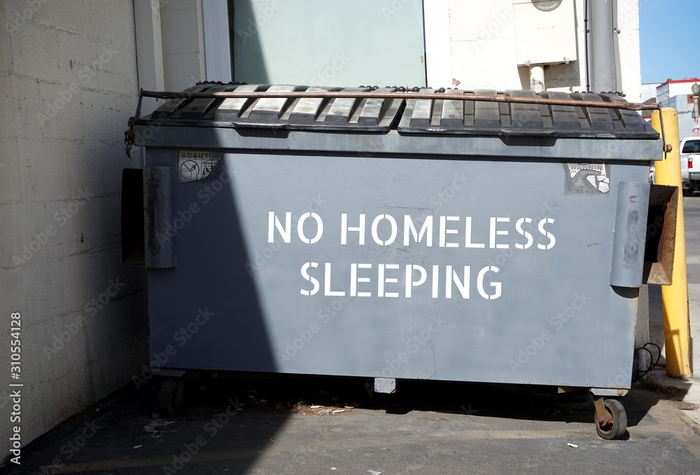 No homeless sleeping in urban alley sign Stock Photo | Adobe Stock