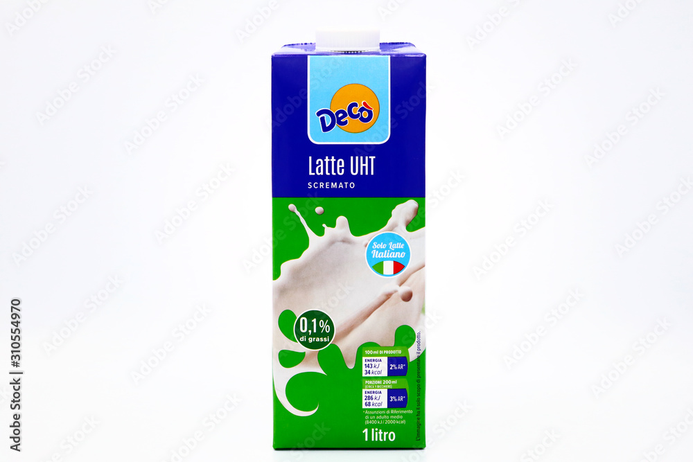 Italy – December 19, 2019: Decò Pasteurized Low Fat MILK. Italian Milk ...