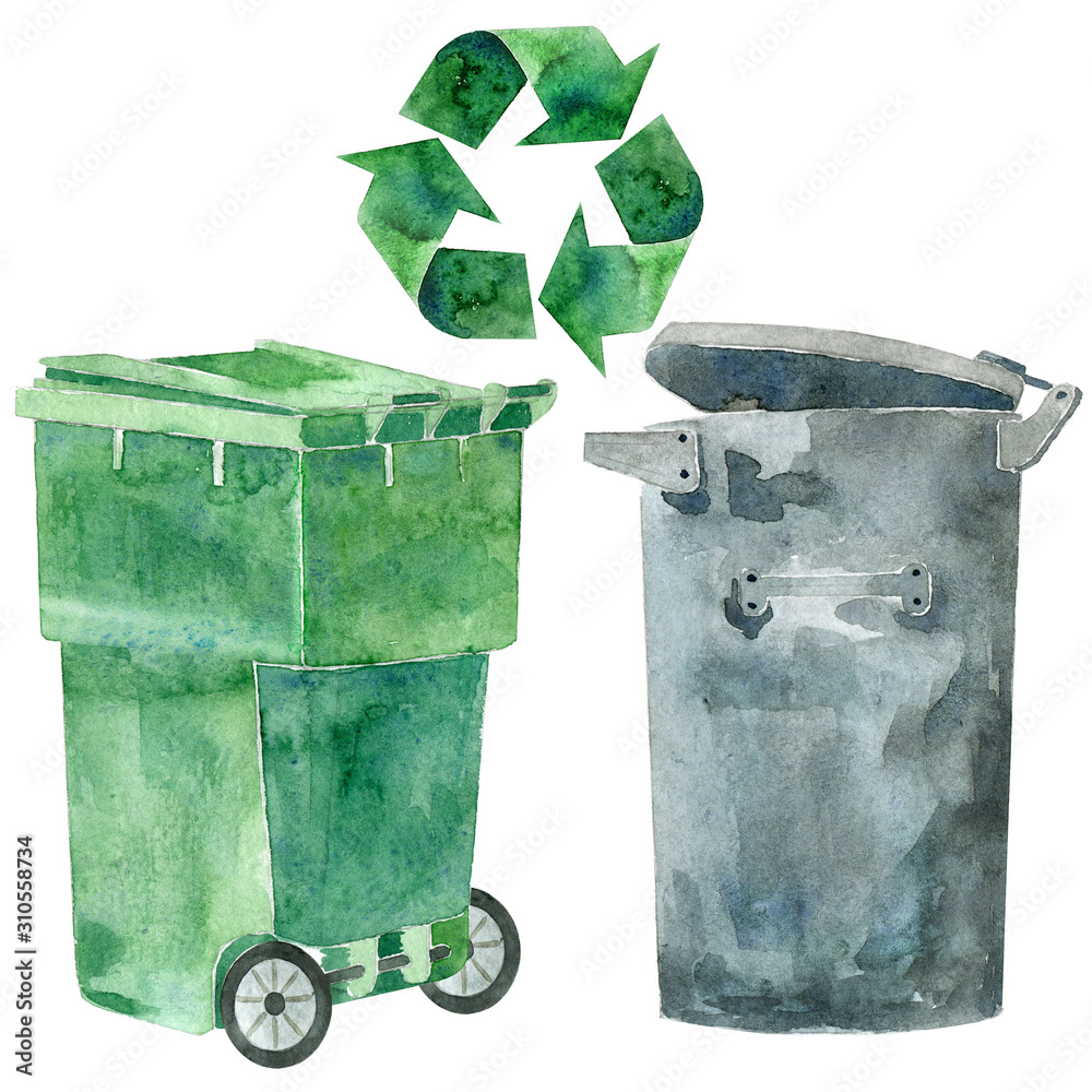 Watercolor illustration of garbage bins Stock Illustration | Adobe Stock