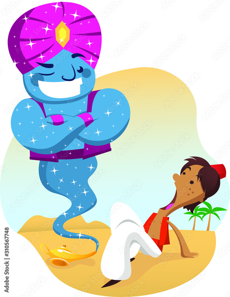 Aladdin and the genie Stock Vector | Adobe Stock