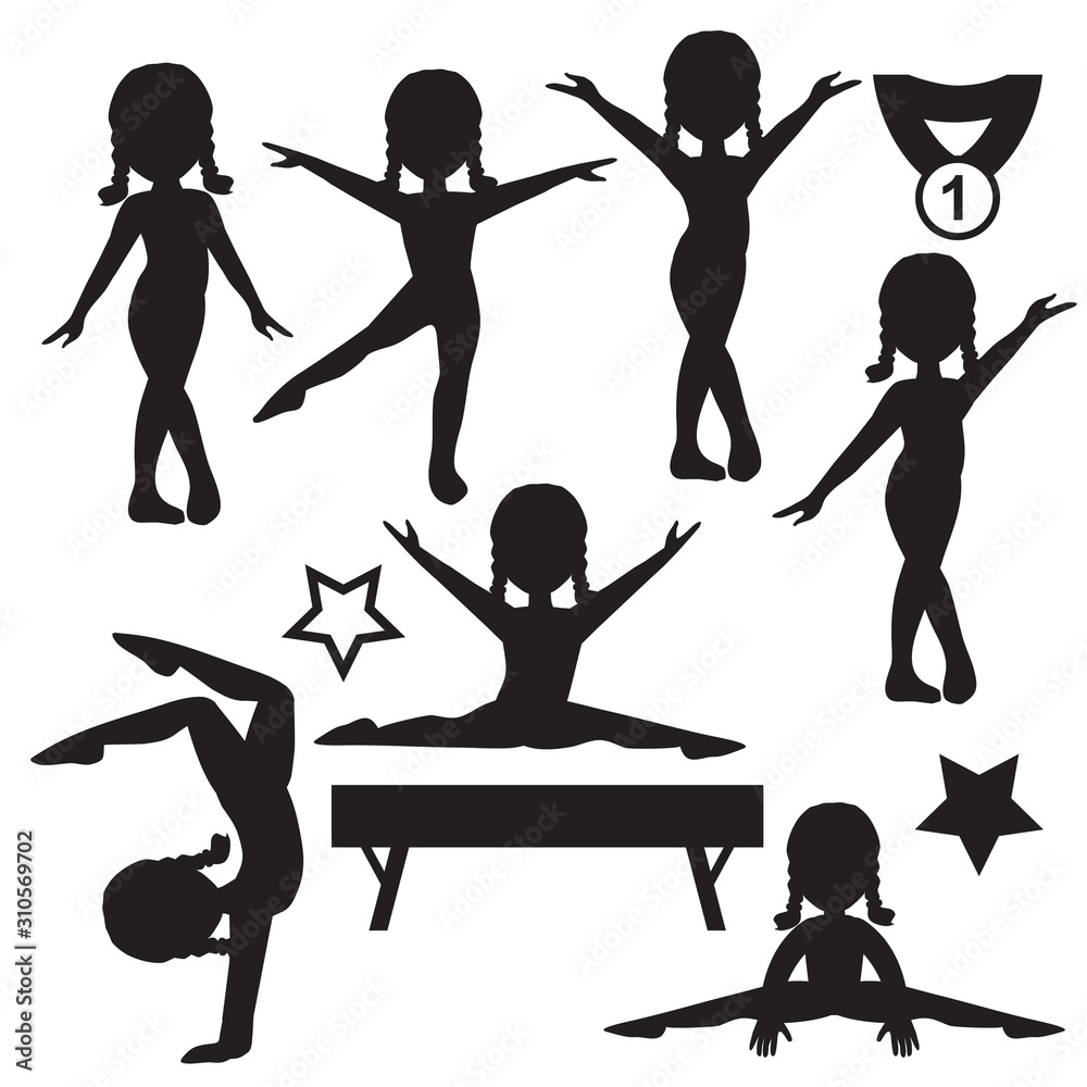Gymnastics girl silhouette vector cartoon illustration Stock Vector ...
