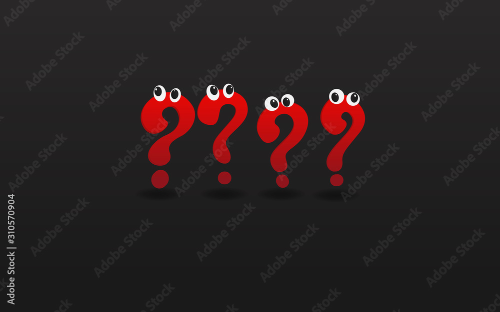 Red question signs with eyes, FAQ help. problem solve realistic vector ...