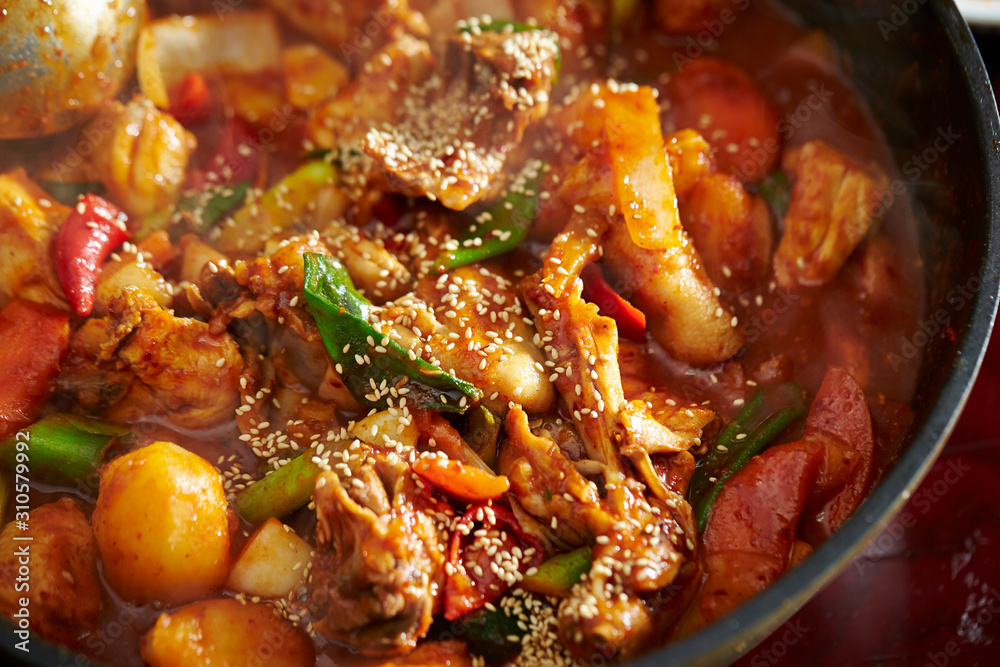 Korean spicy chicken hot pot Stock Photo | Adobe Stock