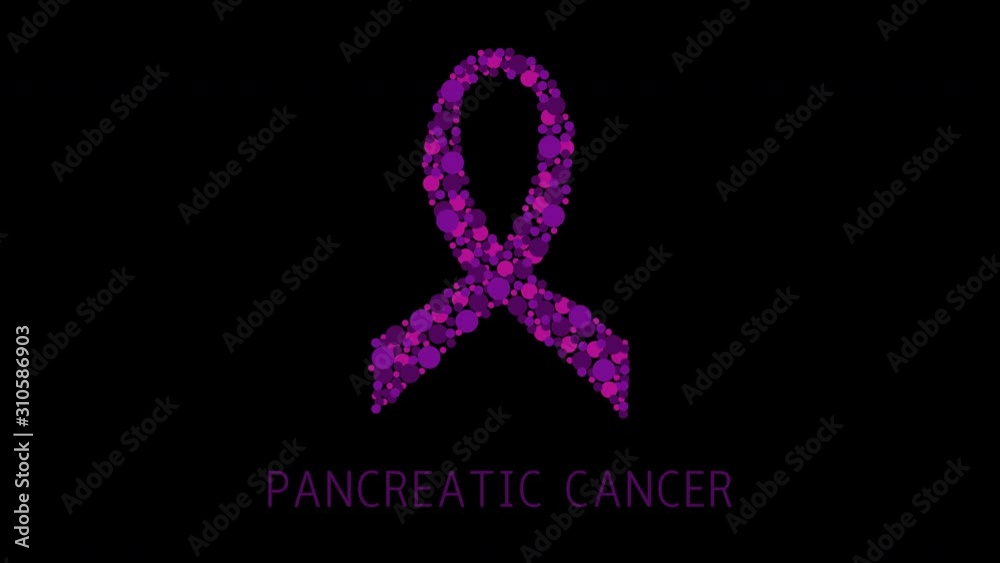 Pancreatic cancer awareness animation. Purple ribbon made of dots on ...